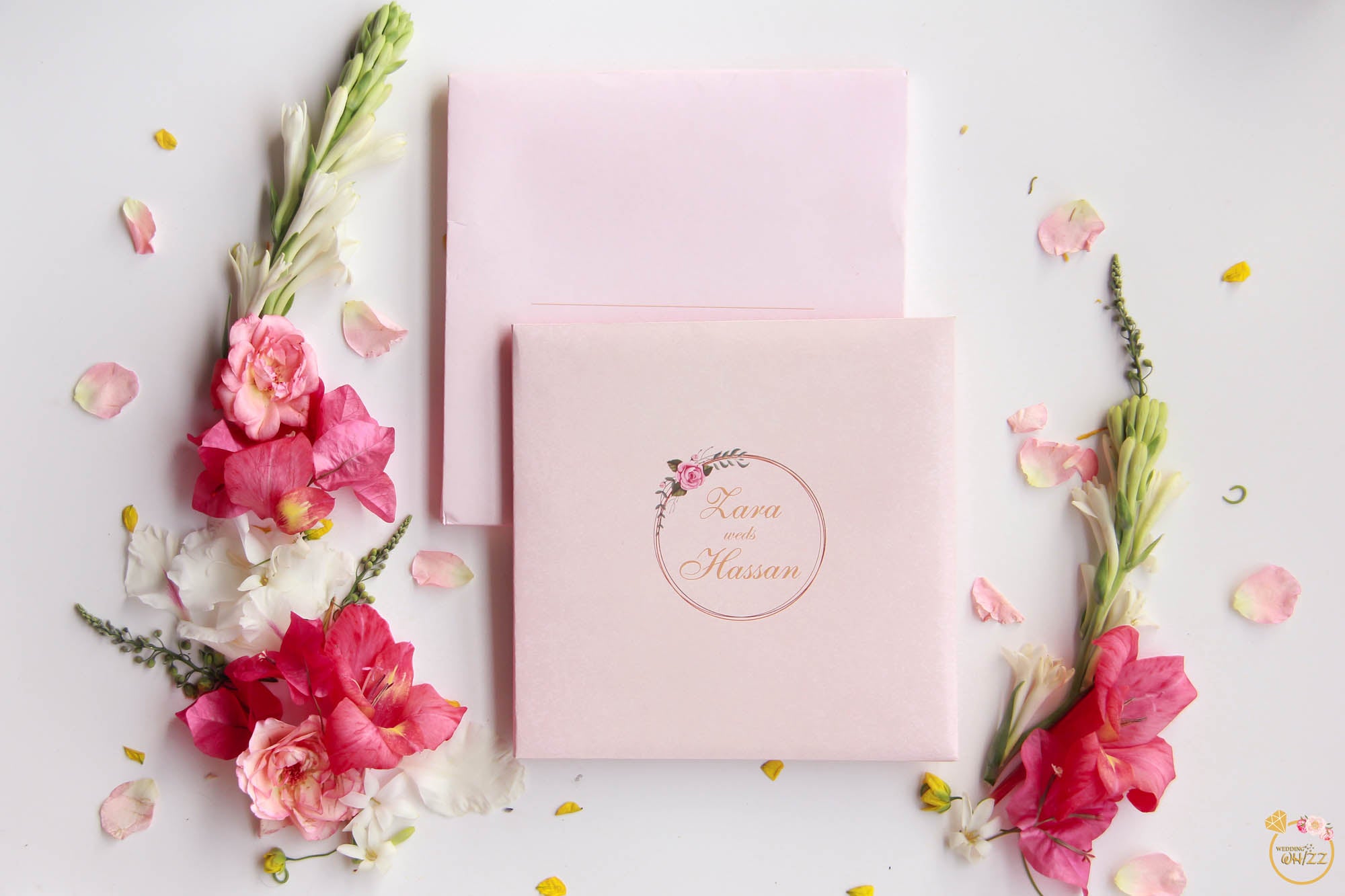 Pink Base with Flower Border and Plain Envelope – weddingwhizzco